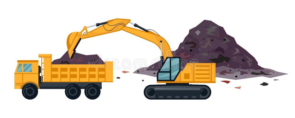 Excavator Loading Dump Truck with Ground, Vector Stock Vector ...