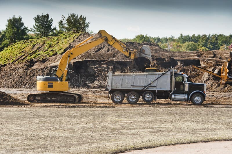 Excavator Loading Dumper Truck Stock Image - Image of gravel ...