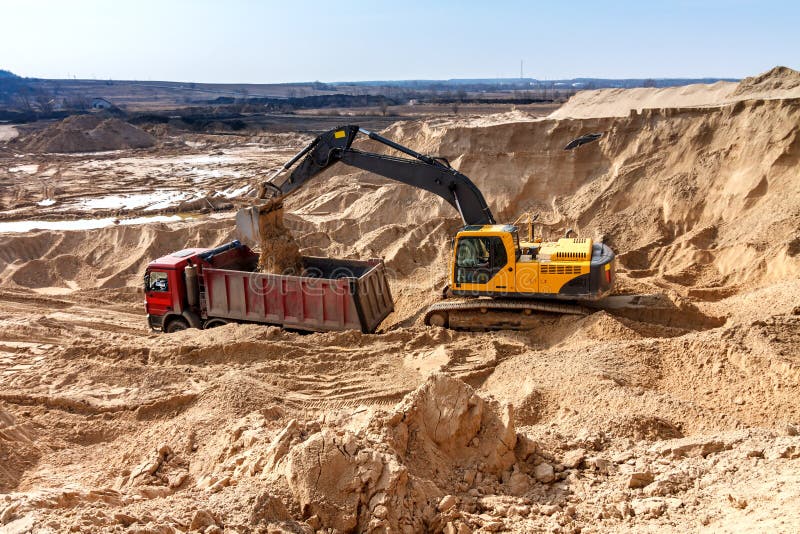 Excavator Loading Dumper Truck Stock Image - Image of truck, bulldozer ...
