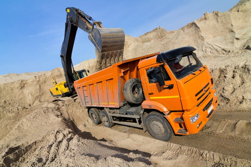 Excavator Loading Dumper Truck Stock Photo - Image of industry ...