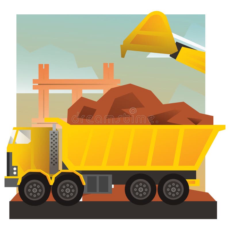 Excavator Loading Truck. Vector Illustration Decorative Design Stock ...