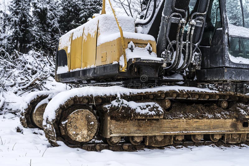 Excavator Machine Covered with Snow in Winter Stock Image - Image of ...