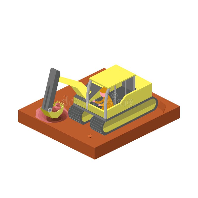 Excavator Machine Dig Ground Isometric Vector Stock Vector ...