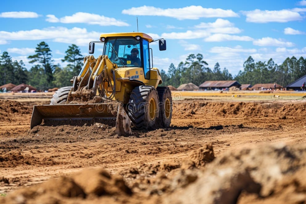 Excavator Machine Digging Up Soil Under the Clear Blue Sky in the ...