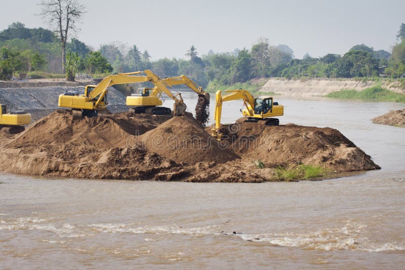 Excavator Machine Works at River Stock Image - Image of mover, bank ...