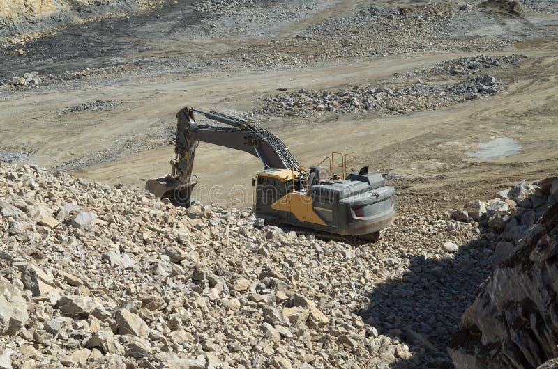 Excavator Machine in Stone Quarry Stock Photo - Image of machine ...