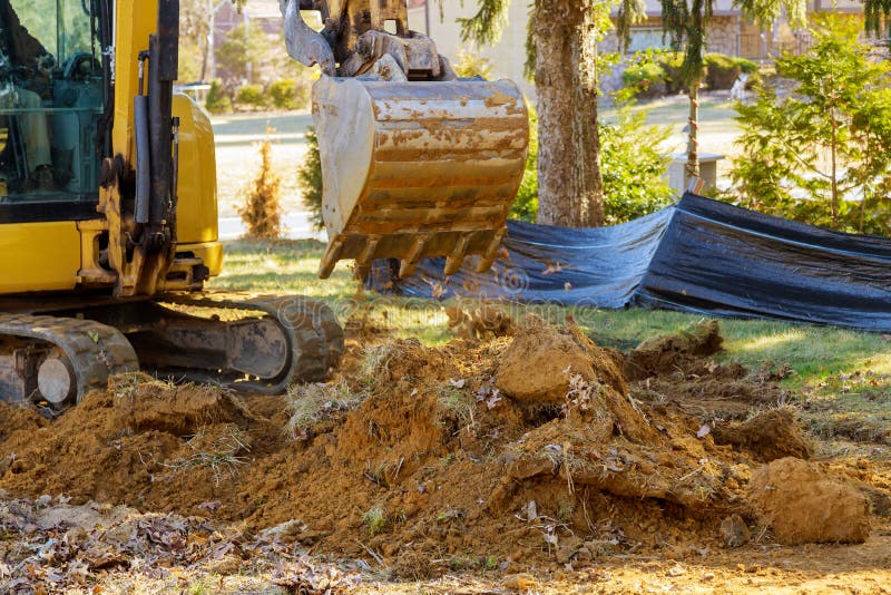 Excavator Machine Unloading Soil Earth Moving Stock Image - Image of ...