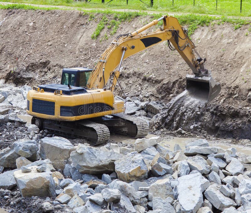 Excavator machine at work stock image. Image of industrial - 97395373