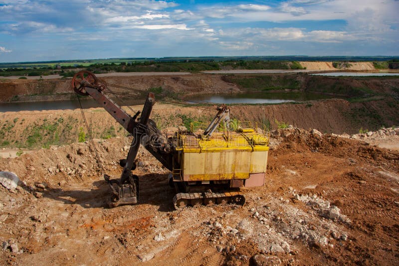 Excavator Machine Works in Limestone Pit Quarry Stock Photo - Image of ...