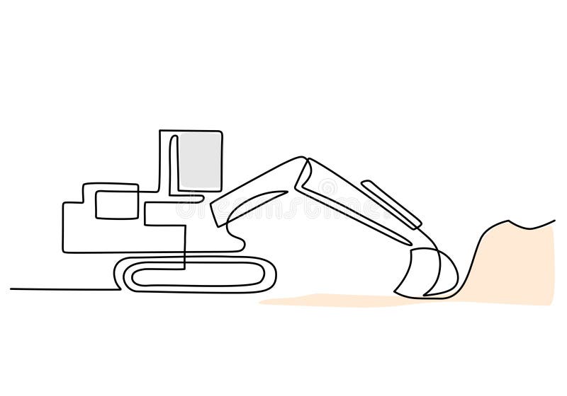 Excavator Minimalist Line Art. Vector Drawing of a Backhoe in a ...