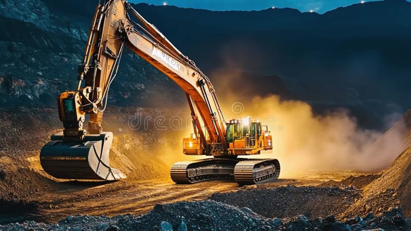 Excavator Mining Coal at Night in Open Pit Mine Stock Footage - Video ...