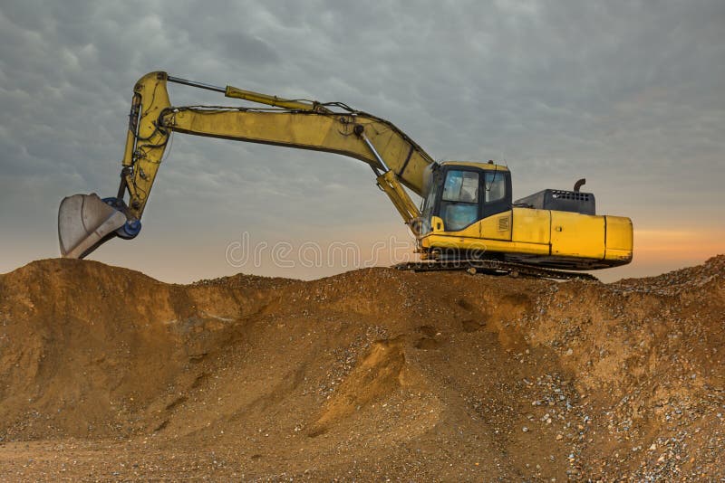 Excavator Moving Sand on a Top Stock Photo - Image of industry, machine ...