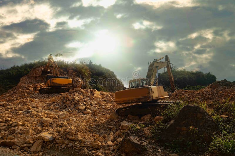 Excavator in Open Mine at Work Stock Image - Image of mover, equipment ...