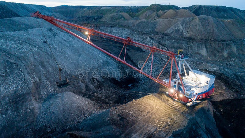 Excavator Open Pit Coal Mining Night Lights Stock Image - Image of ...