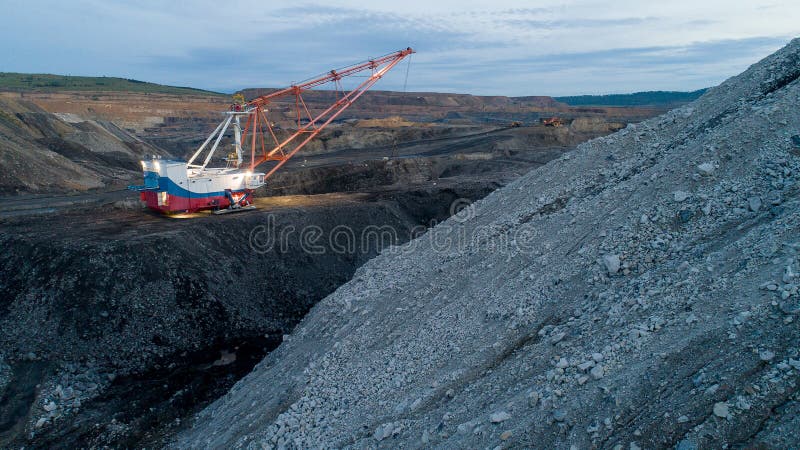 Excavator Open Pit Coal Mining Night Lights Stock Image - Image of ...