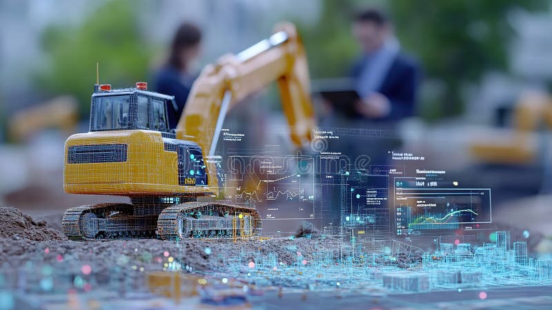 Excavator Operating on Construction Site with Digital Data Overlay ...