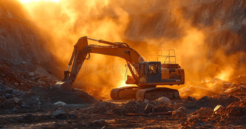 An Excavator Operating on Dirt on the Side of the Road Stock Image ...