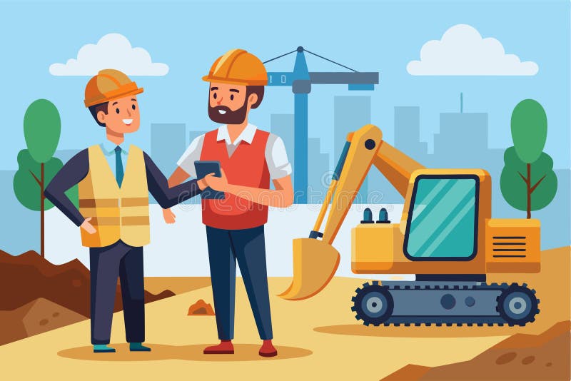 The Excavator Operator is Engaged in Conversation with a Colleague ...