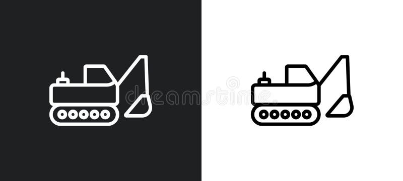 Excavator Outline Icon in White and Black Colors. Excavator Flat Vector ...
