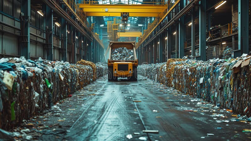 Excavator on Primary Sorting of Garbage at Waste Processing Plant ...