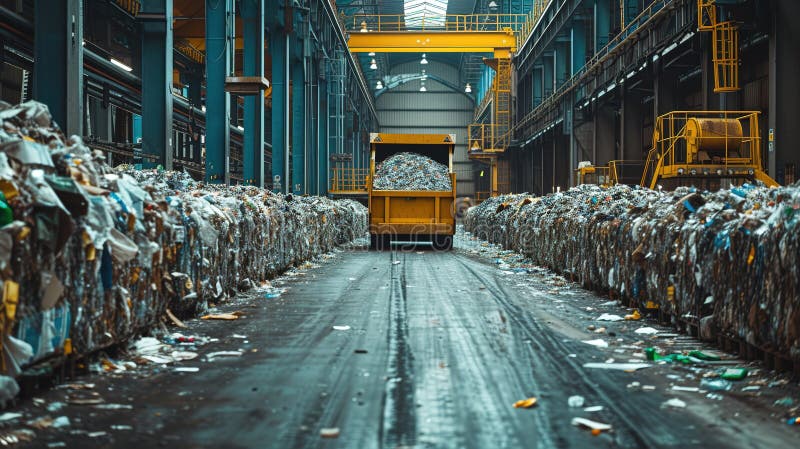 Excavator on Primary Sorting of Garbage at Waste Processing Plant ...