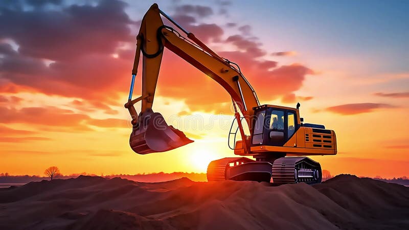An Excavator in the Process of Digging at a Construction Site Stock ...
