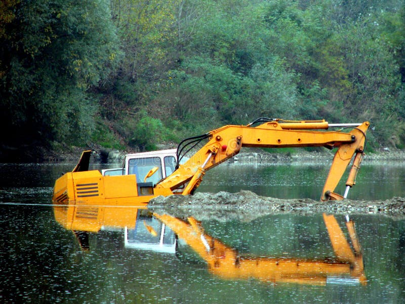 Excavator in the River stock photo. Image of heavy, river - 50178984
