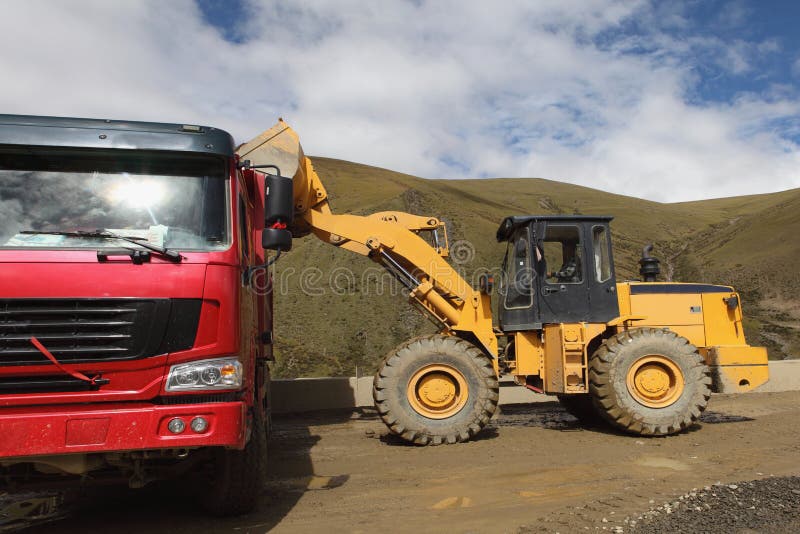Excavator in road stock photo. Image of excavation, machinery - 29372918