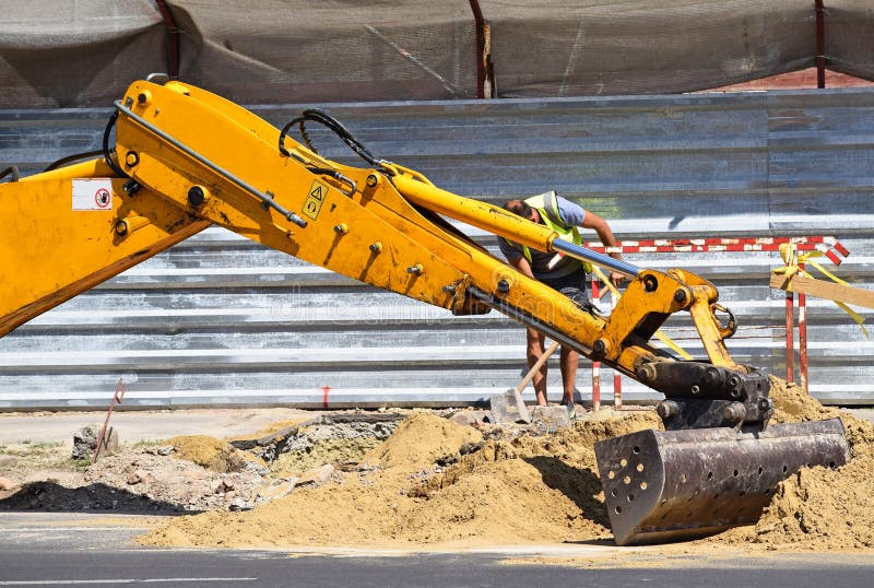 Excavator at the Road Construction Stock Image - Image of excavator ...