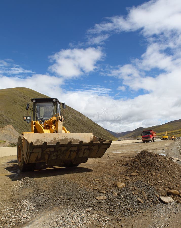 Excavator in road stock image. Image of field, ground - 30610791