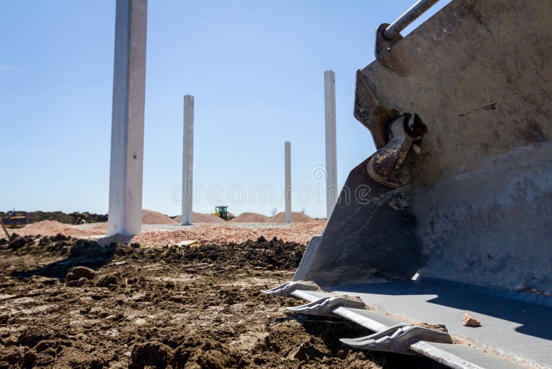 Low View on Excavator`s Work Tool, Blade Stock Image - Image of heavy ...