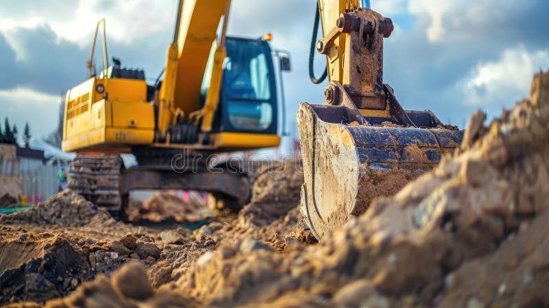 An Excavator in the Sand at a Construction Site Stock Illustration ...