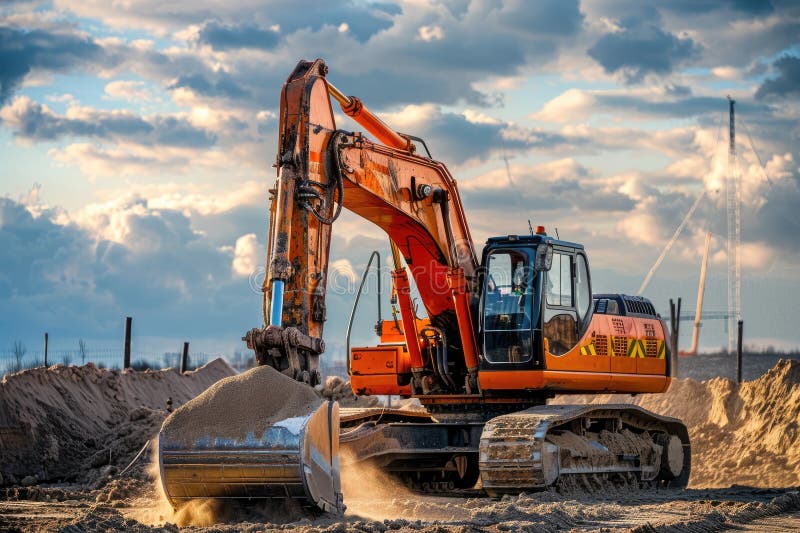 Excavator in the Sand at the Construction Site Stock Illustration ...