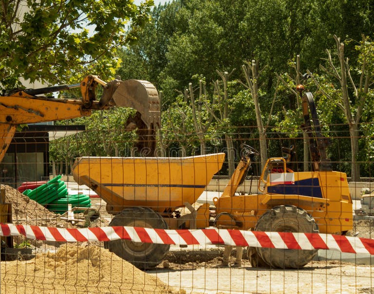 Excavator on Site with Earth Stock Photo - Image of large, development ...