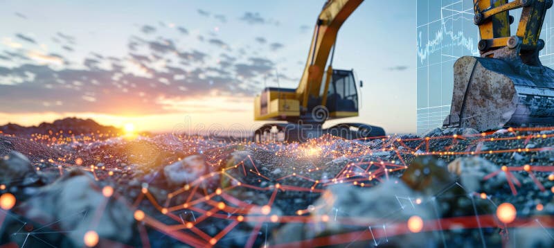 An Excavator Sits Still on a Construction Site with a Digital Display ...