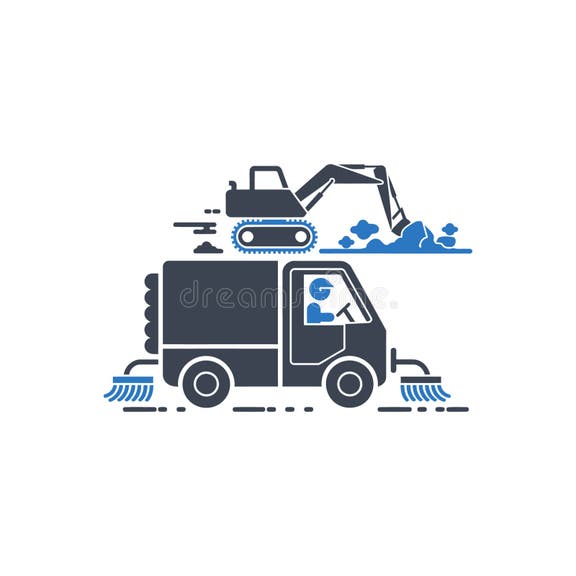 Excavator Sweeper Vehicle Icon Stock Illustration - Illustration of ...