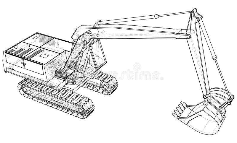 Excavator Technical Wire-frame. Vector Rendering of 3d. Stock Vector ...