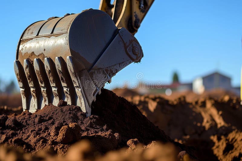 Excavator Teeth Piercing Ground, Lifting a Fresh Scoop of Earth Stock ...