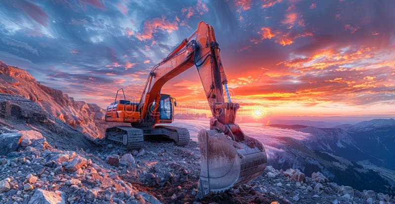 Excavator on the Top of Mountain Stock Photo - Image of machine, digger ...