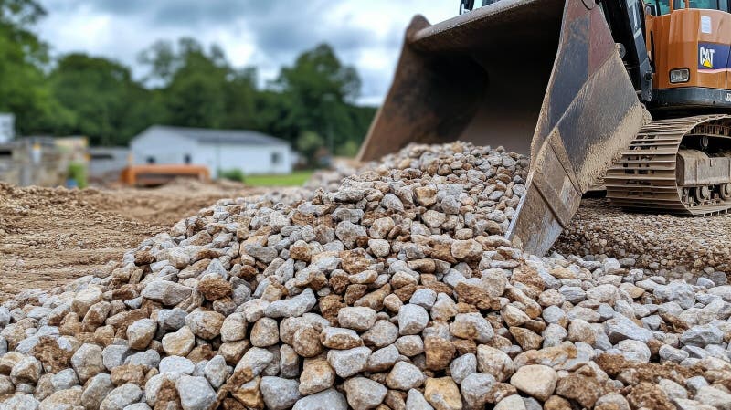 Excavator Unloading Crushed Stone, Close-up Composition, Construction ...