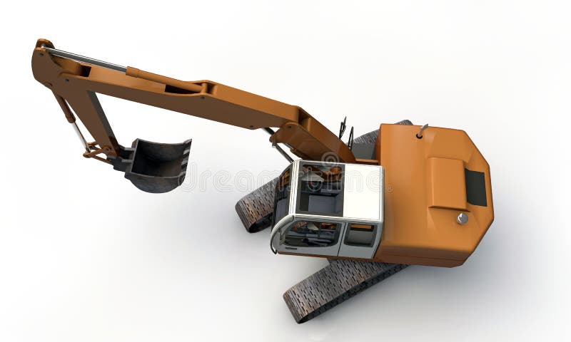 Excavator on White Background. Top, Side and Front View. Hydraulic ...