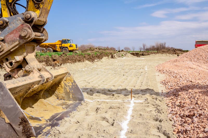 Excavator Will Dig Precise Inside Marked Area at Building Site Stock ...