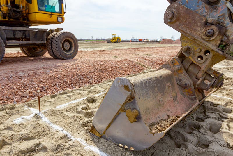 Excavator Will Dig Precise Inside Marked Area at Building Site Stock ...