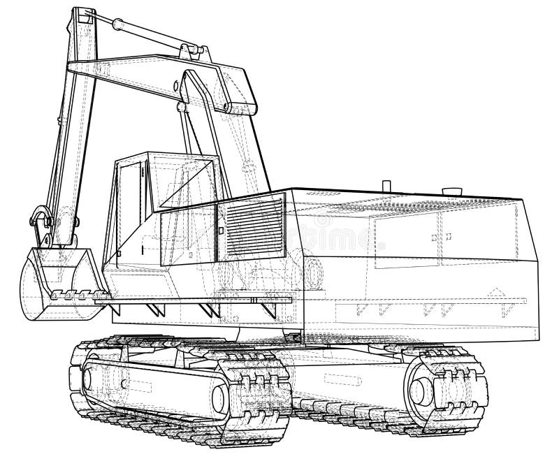 Excavator. Wire-frame. EPS10 Format. Vector Rendering of 3d. Stock ...