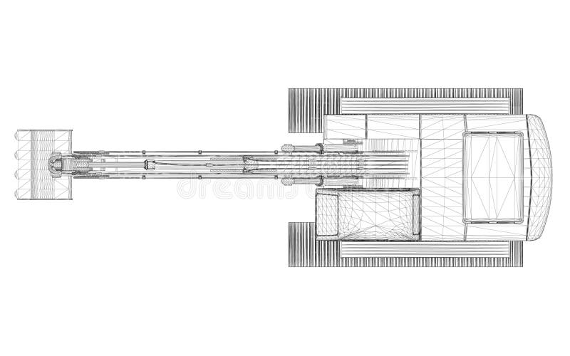 Excavator Wireframe from Black Lines Isolated on White Background. View ...