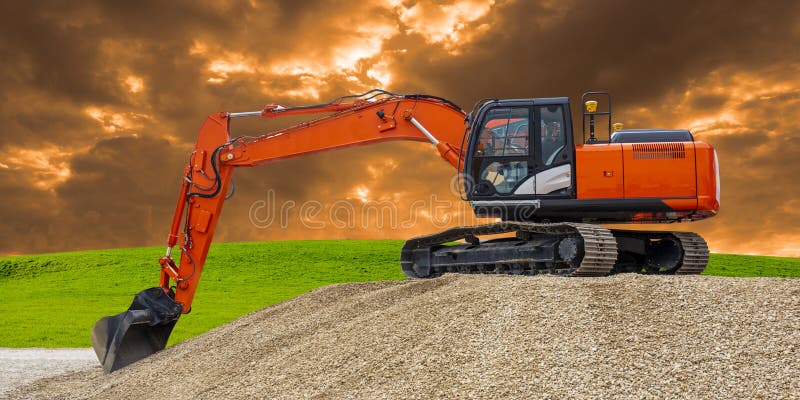 Excavator at Work on Construction Site Stock Photo - Image of loader ...