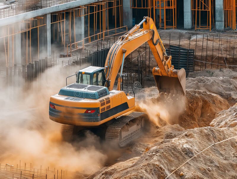 Excavator at Work on Construction Site Stock Photo - Image of equipment ...