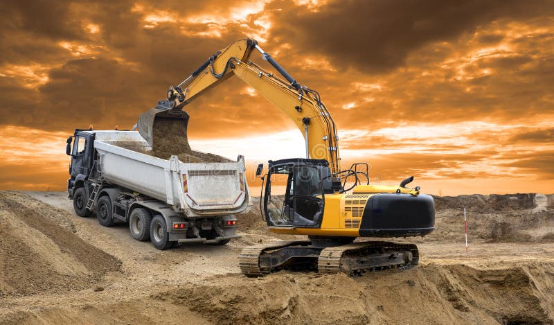 Excavator at Work on Construction Site Stock Image - Image of digger ...