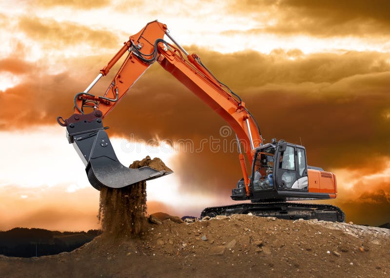 Excavator at Work on Construction Site Stock Photo - Image of machinery ...