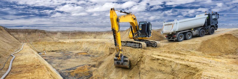 Excavator at Work on Construction Site Stock Image - Image of bulldozer ...